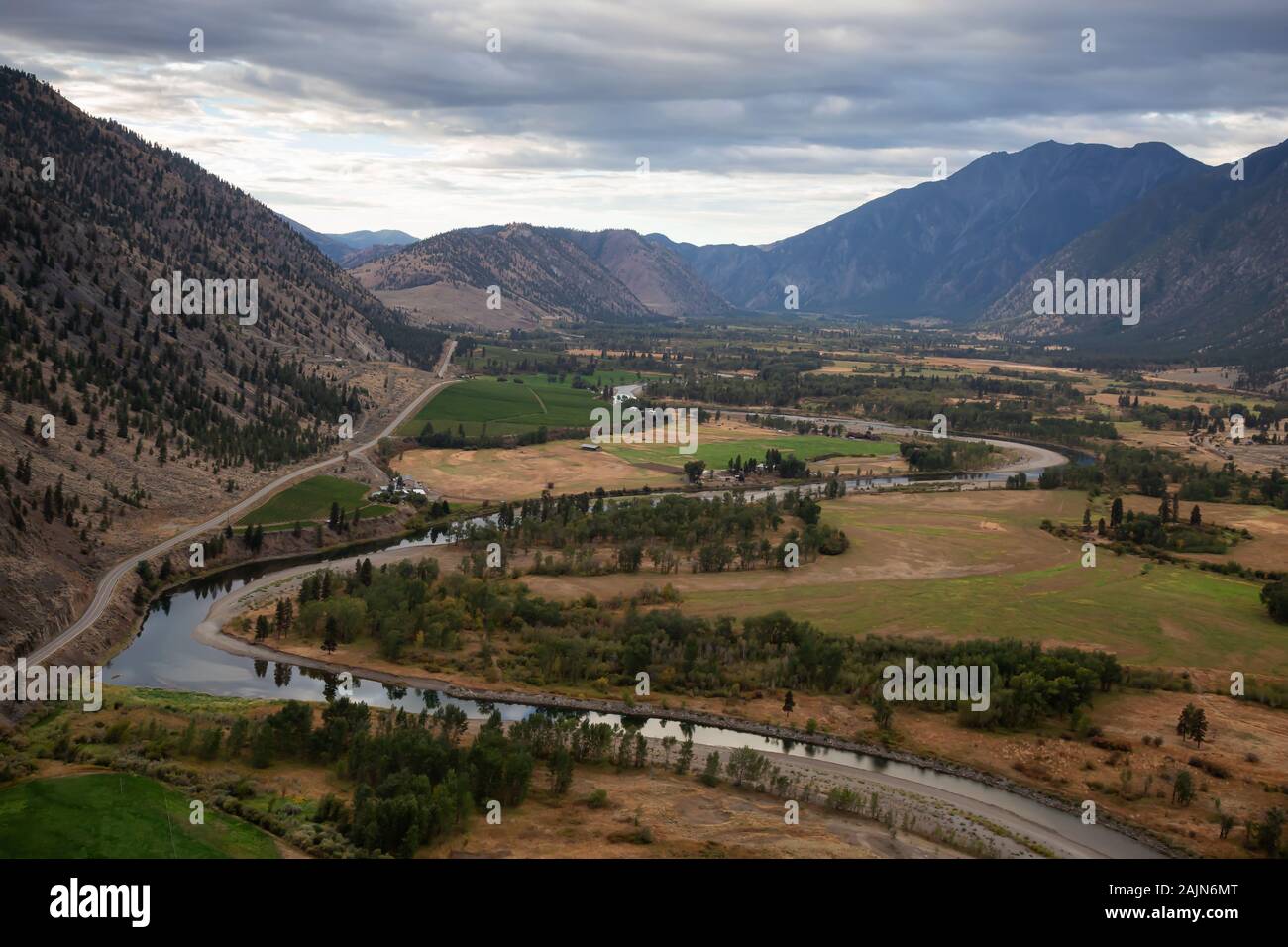 Aerial View of a Valley surrounded by Canadian Mountain Landscape Stock ...