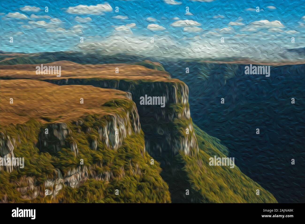 Fortaleza Canyon shaped by steep rocky cliffs with forest near Cambara ...