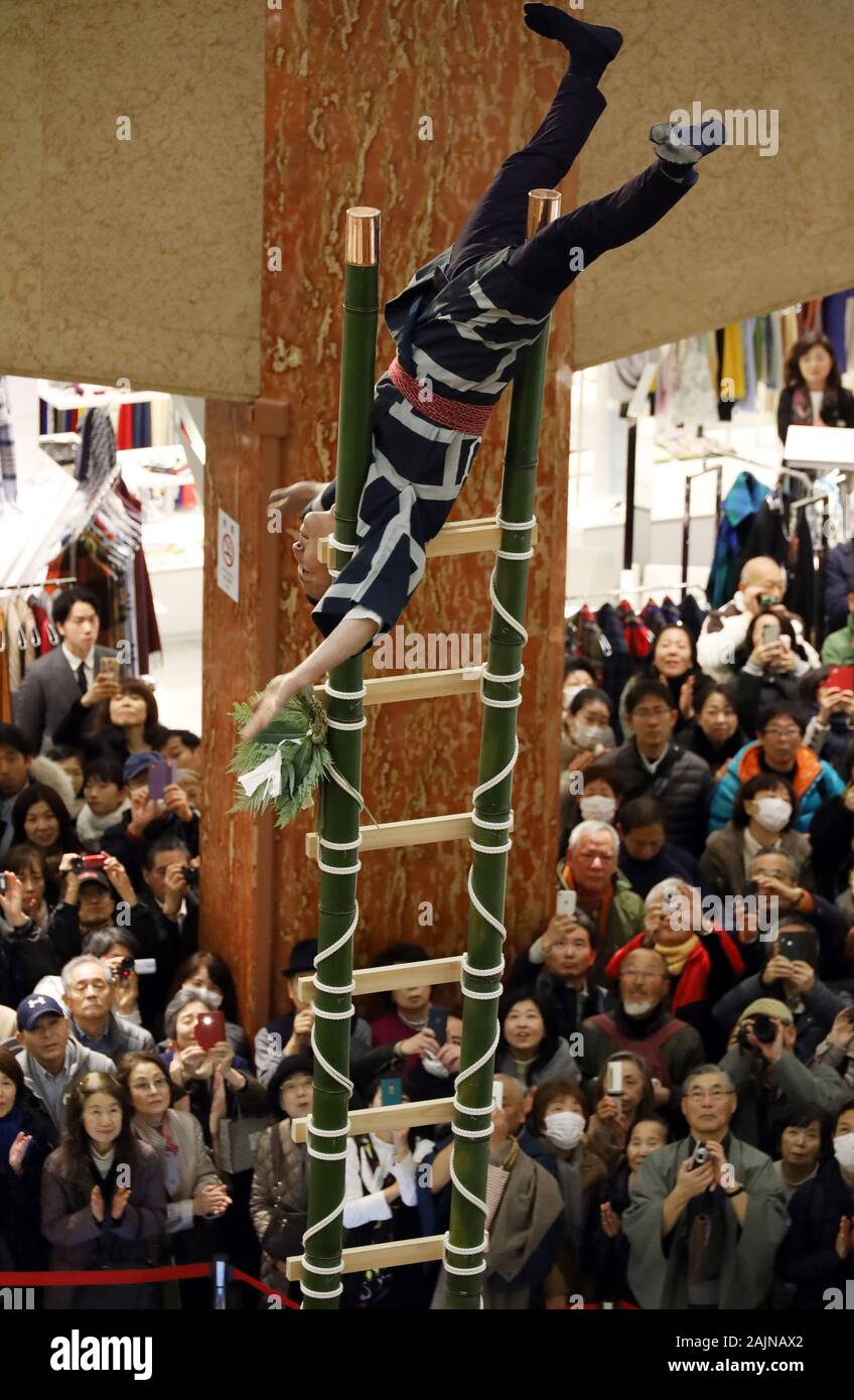 Tokyo, Japan. 4th Jan, 2020. Dressed in traditional Japanese fire ...