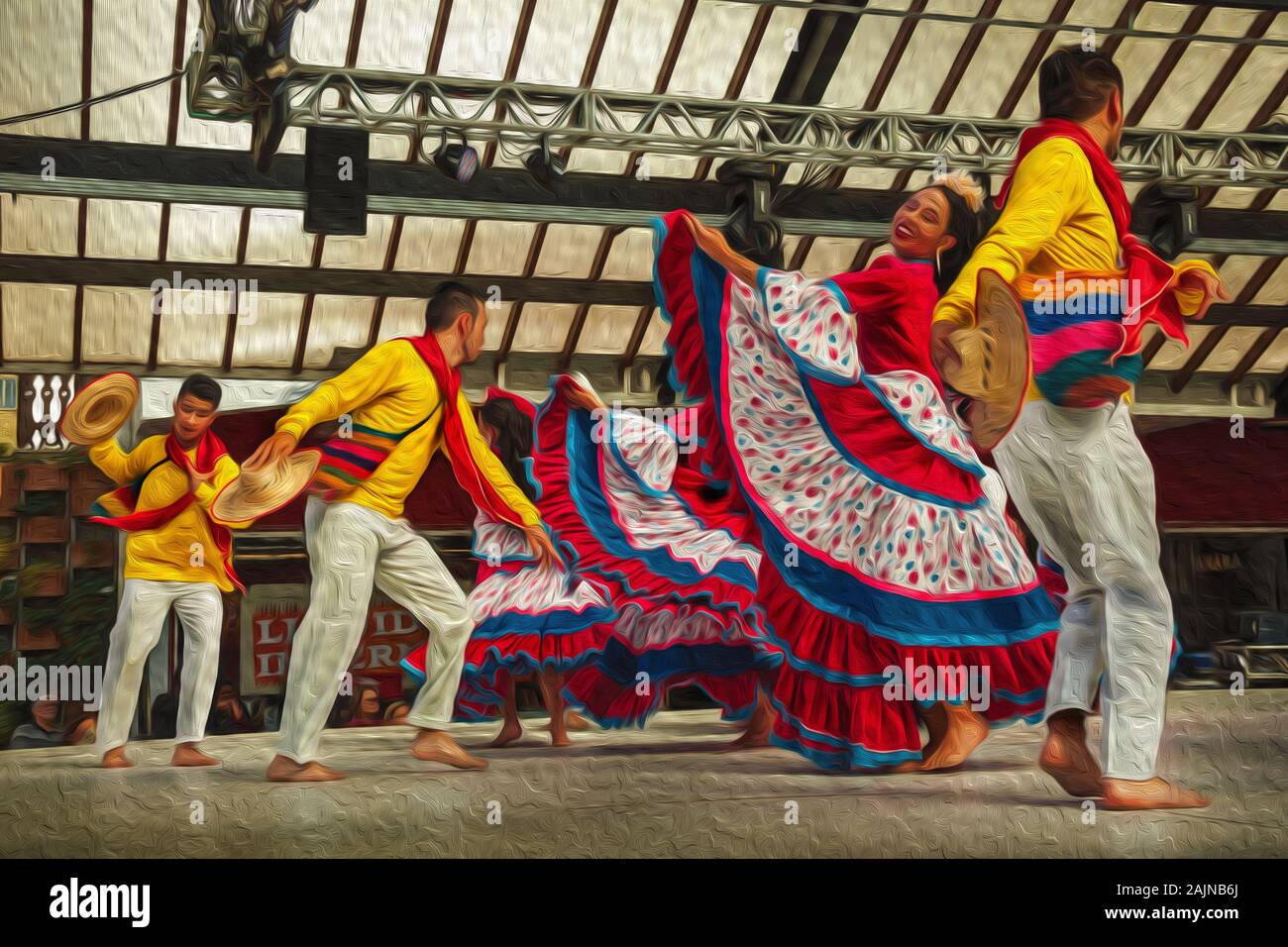 Colombian folk dancers on Folklore Festival of Nova Petropolis. A town ...