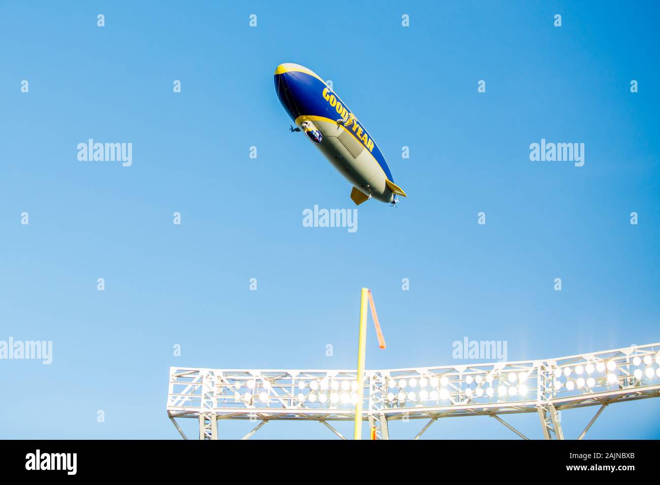 Orlando, Florida, USA. 1st Jan, 2020. The Goodyear Blimp flies over ...