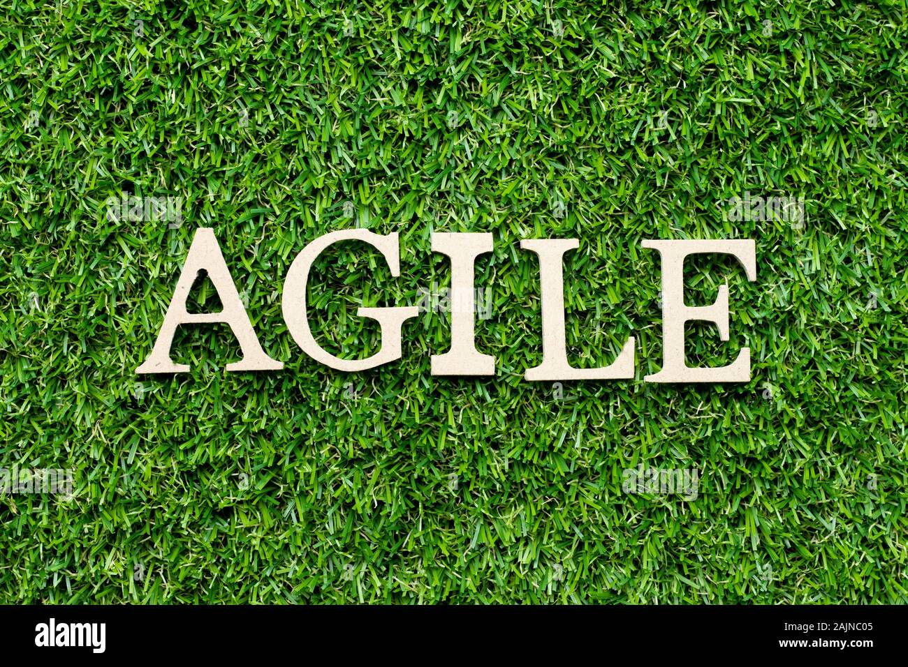 Wood alphabet letter in word agile on green grass background Stock ...