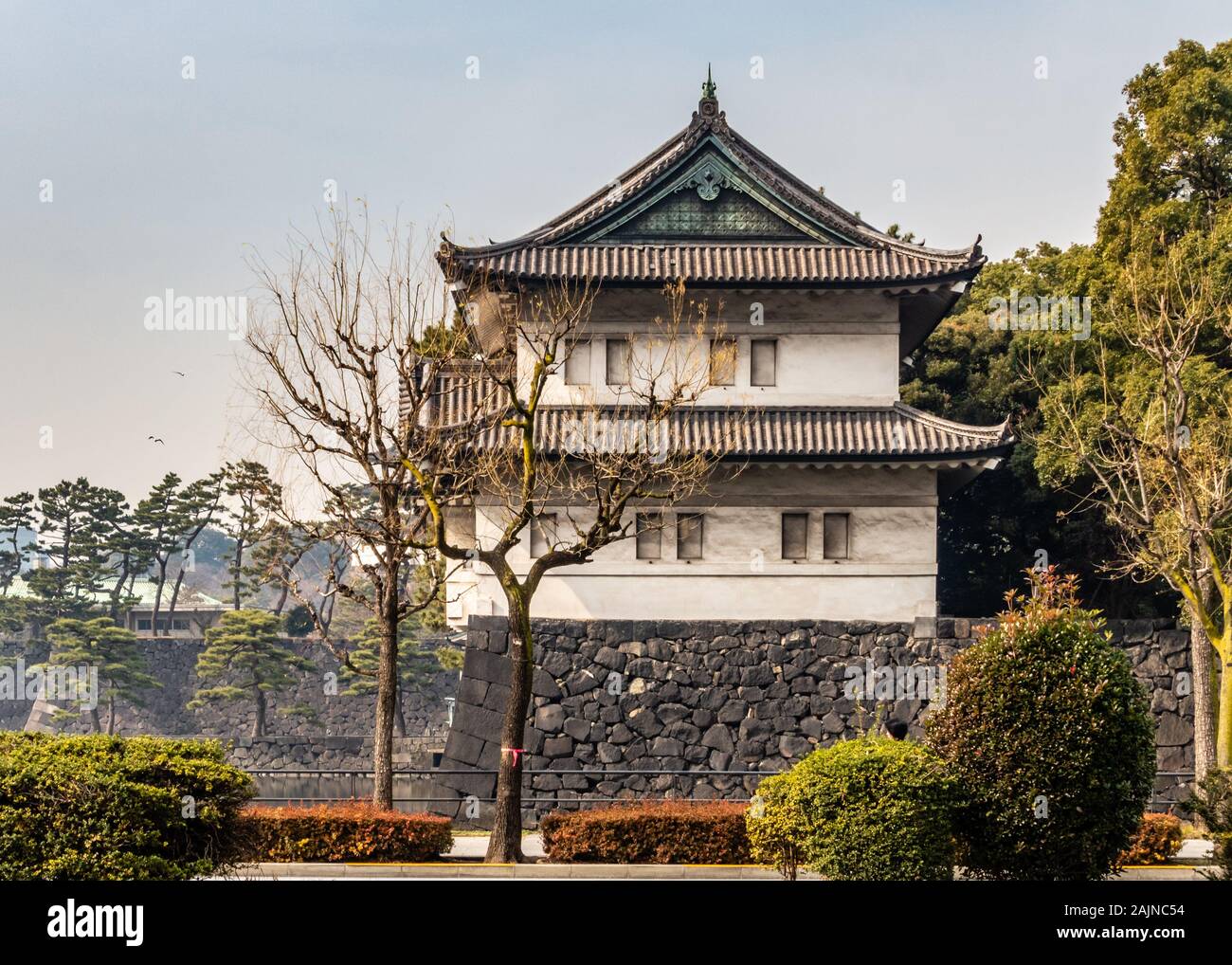 Guard tower over moat by Kikyomon Gate at Tokyo Imperial Palace Japan ...