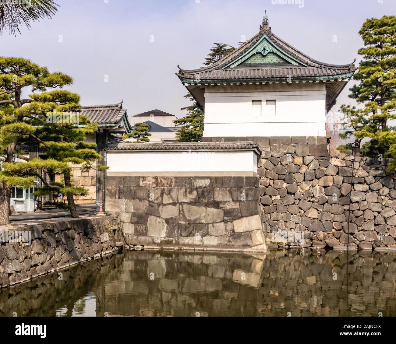 Guard tower over moat by Kikyomon Gate at Tokyo Imperial Palace Japan ...