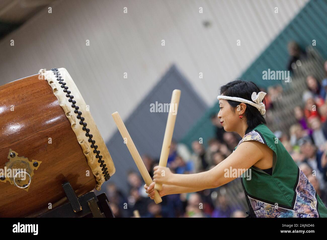 A member of Seattle Kokon Taiko performs at the Mochi Tsuki festival on ...