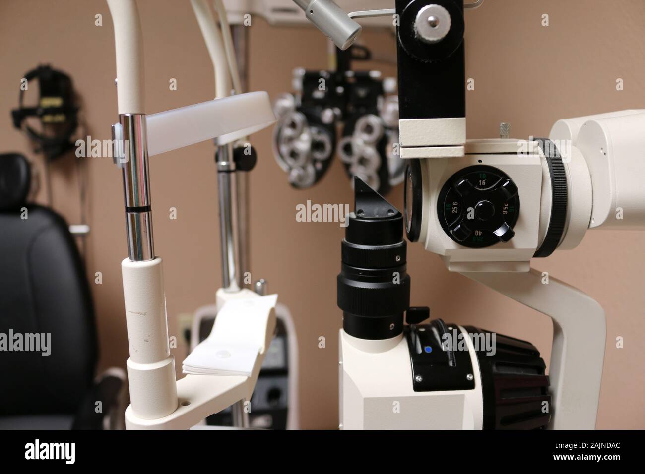 Close up Photo of slit lamp biomicroscope used to examine eyes by an ...