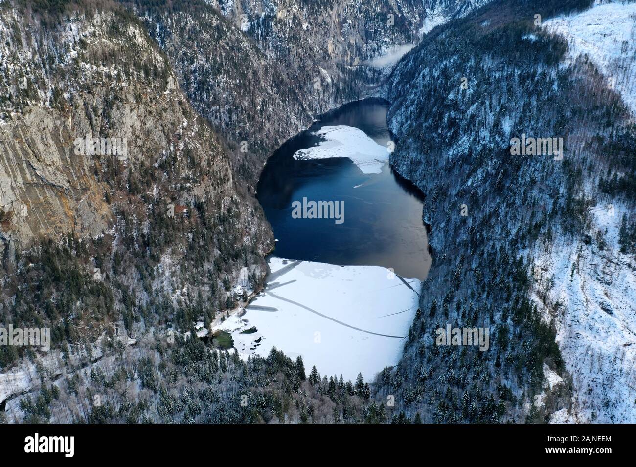 Lake Toplitz Aerial View in the Austrian Alps during Winter Stock Photo ...