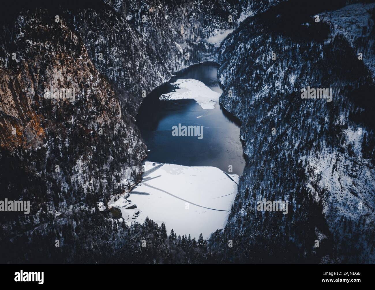 Lake Toplitz Aerial View in the Austrian Alps during Winter Stock Photo ...