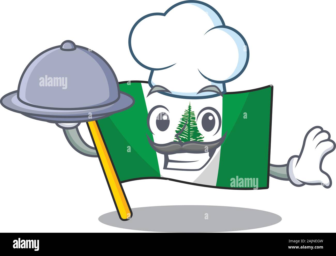 cartoon design of flag norfolk island as a Chef having food on tray ...
