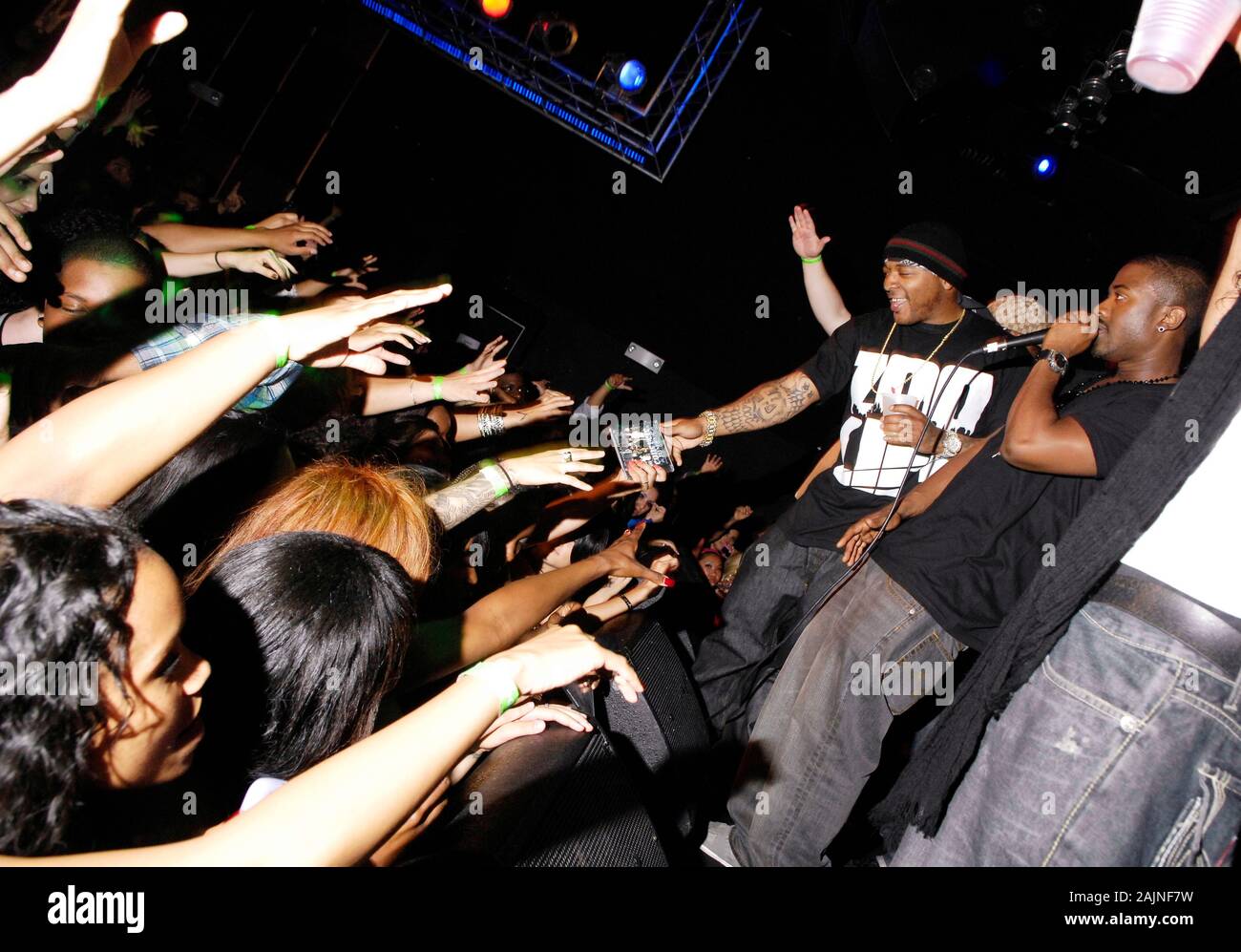 (L-R) Rapper 40 Glocc and singer / actor Ray J on stage on May 20, 2010 ...