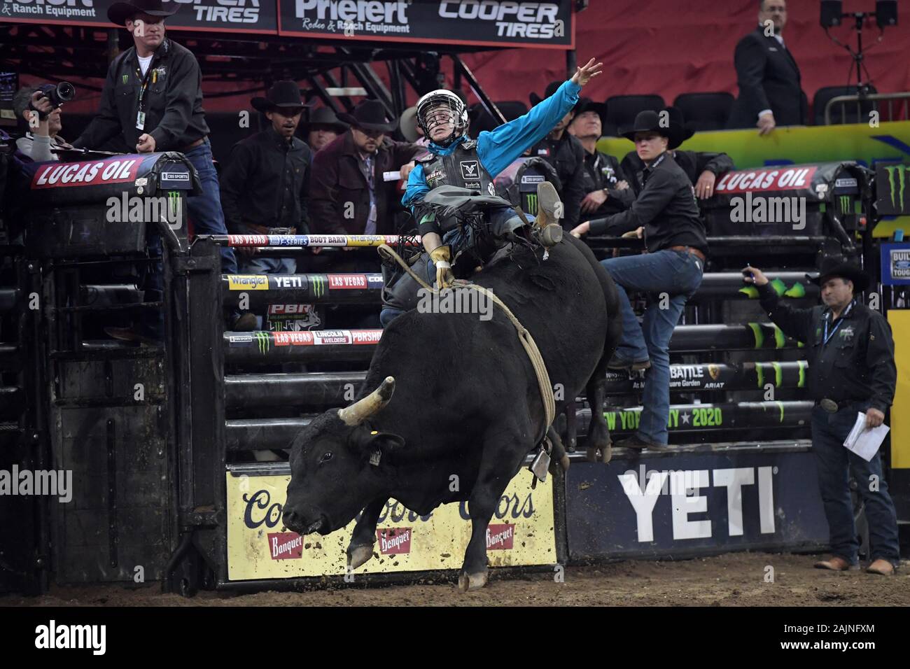 Dylan Smith of Ararat, Va rides a bull at the PBR Unleash The Beast ...