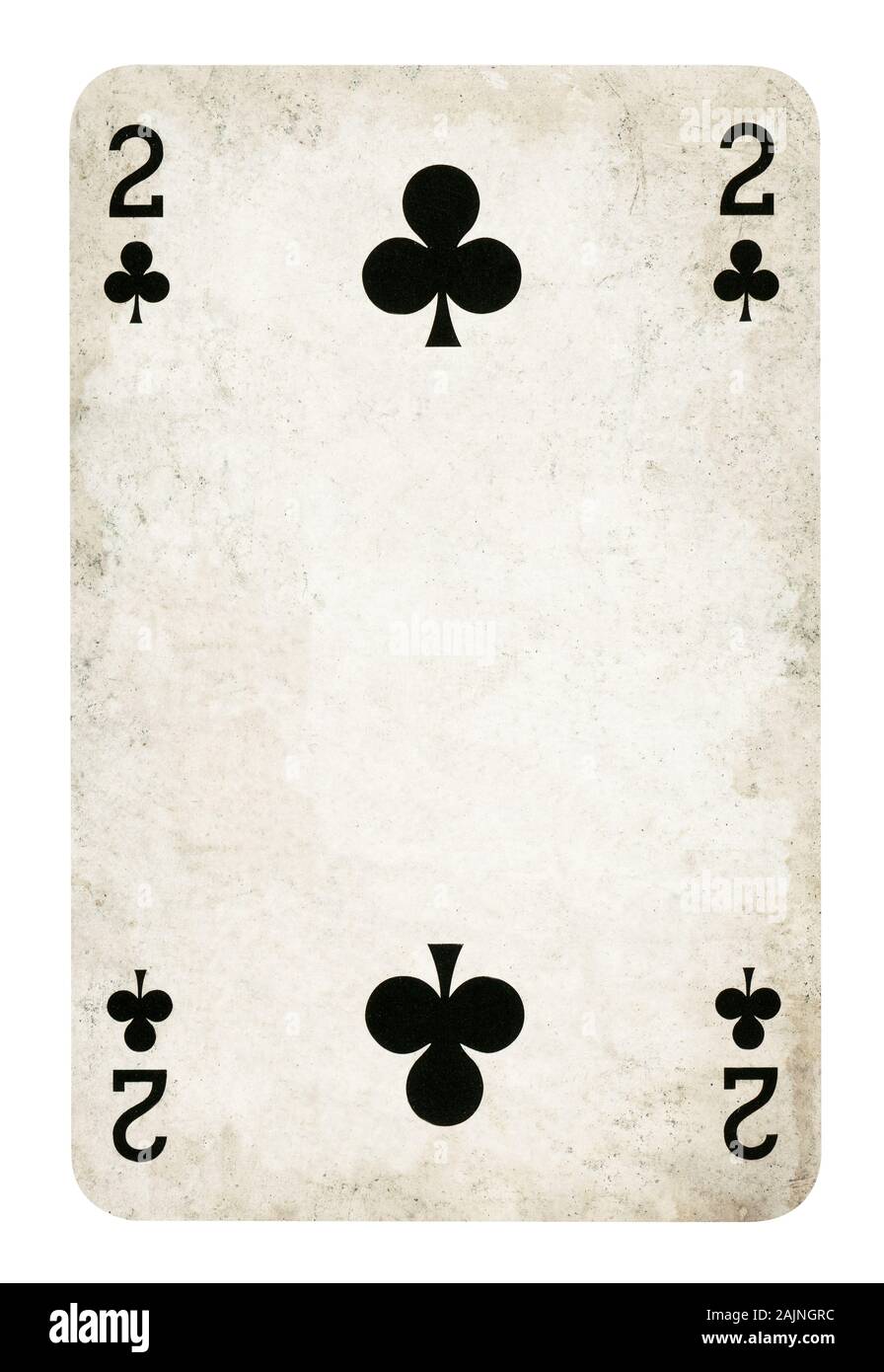 Two of Clubs Vintage playing card - isolated on white (clipping path ...