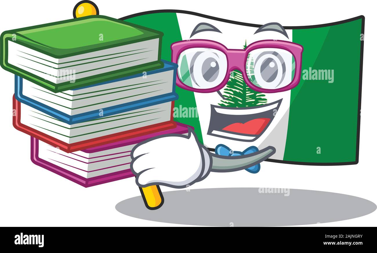 Cool and clever Student flag norfolk island mascot cartoon with book ...