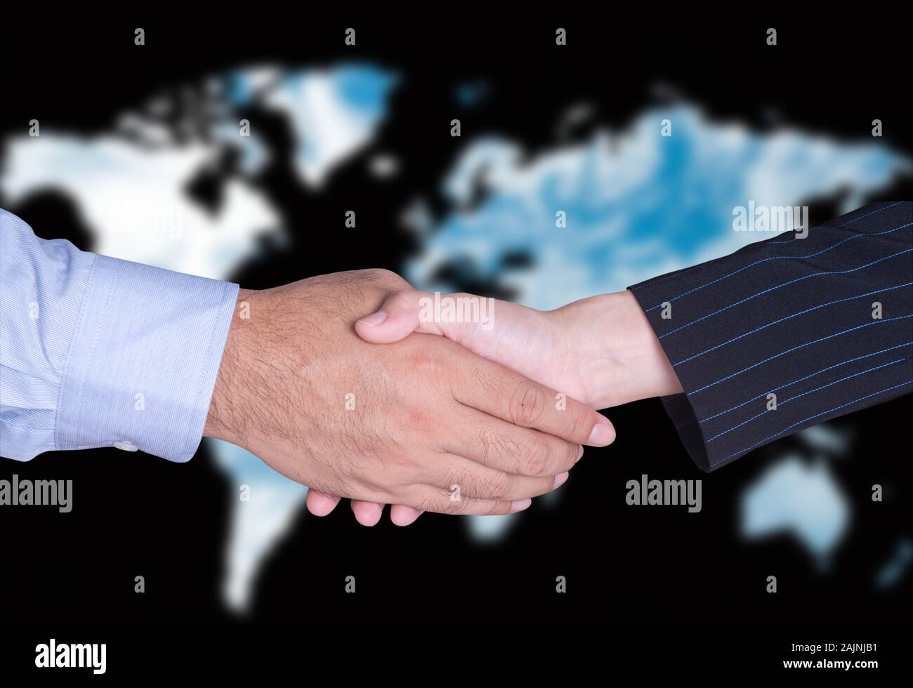 partners business handshake with blurred world map background Stock ...