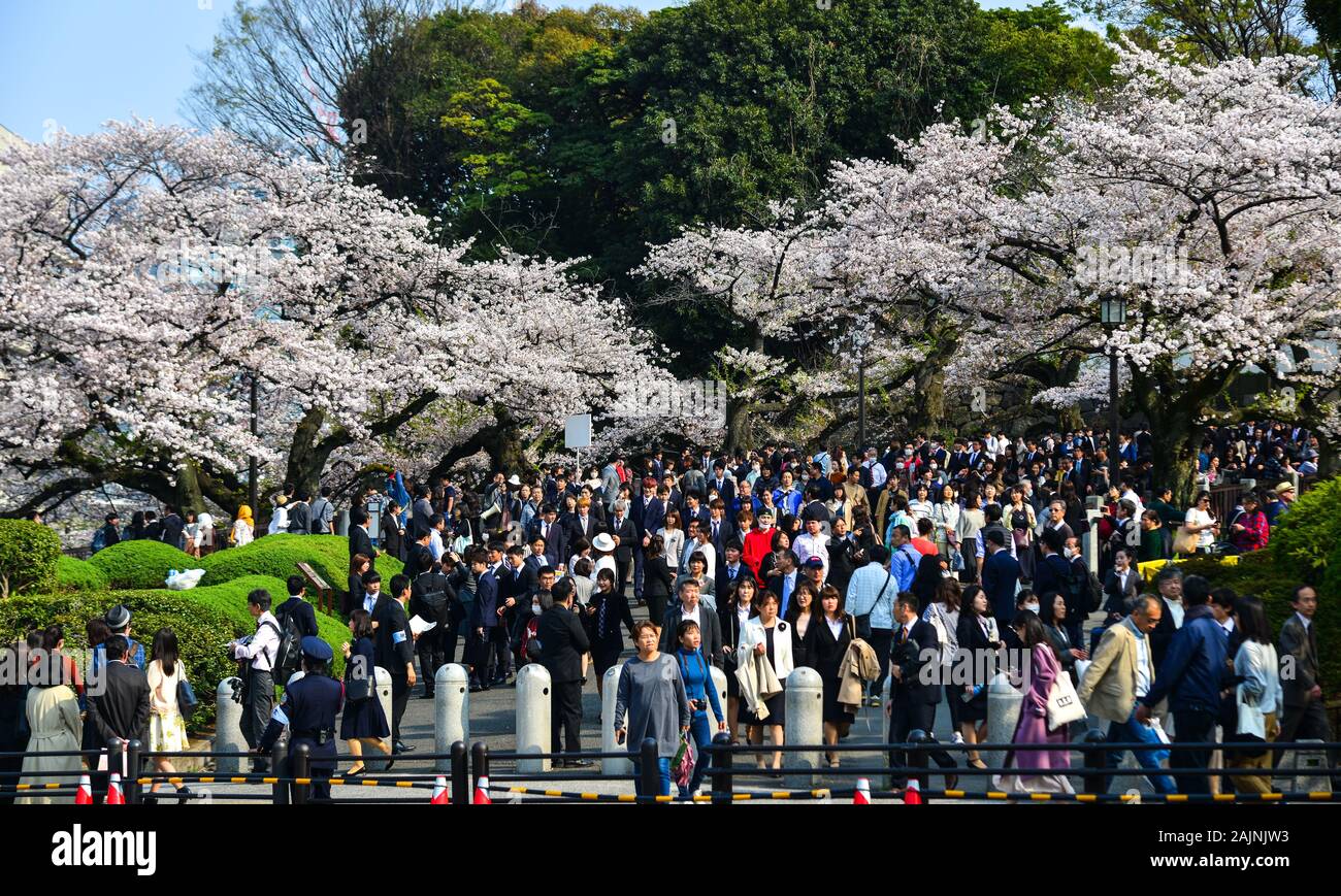 Tokyo, Japan - Apr 7, 2019. Crowd of undefined people prevent freedom ...