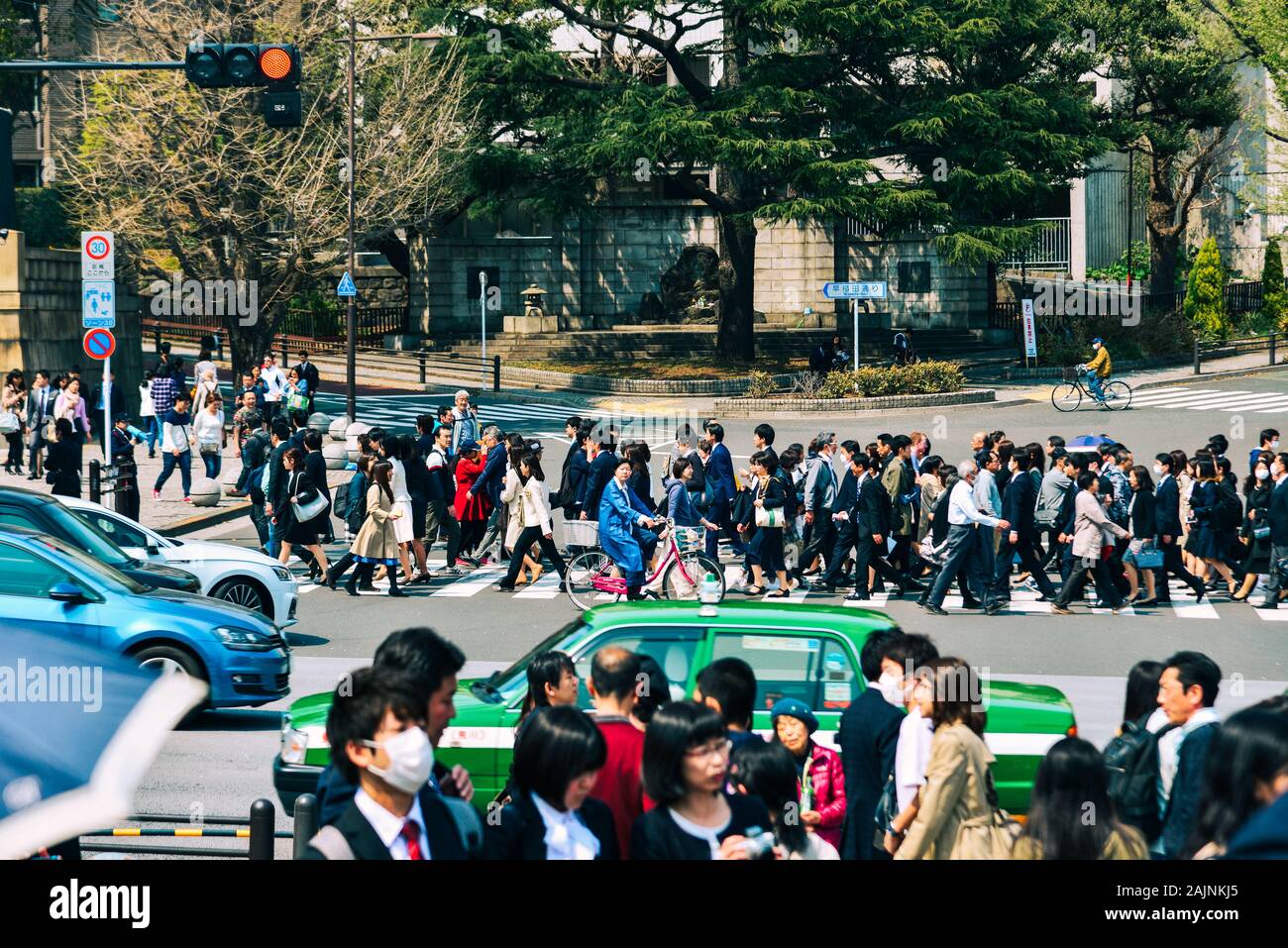 Tokyo, Japan - Apr 7, 2019. Crowd of undefined people prevent freedom ...