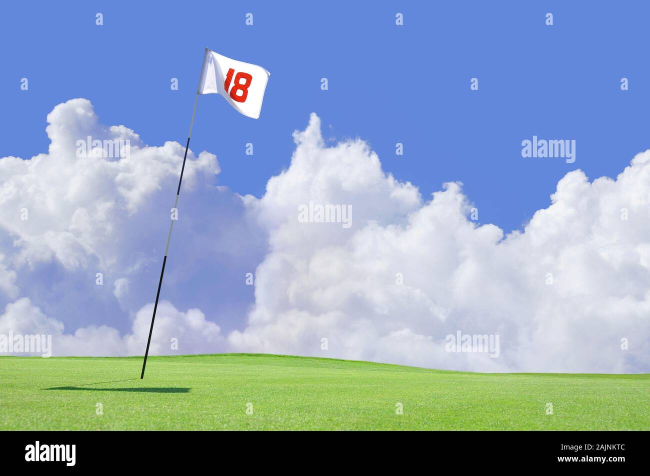 Golf course flag at hole 18 on a putting green Stock Photo - Alamy
