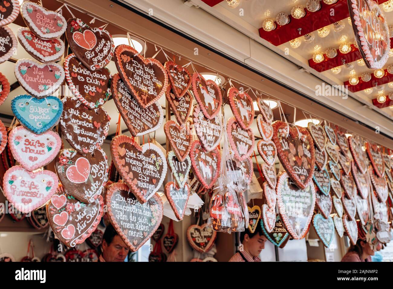 Gingerbread Hearts at the German Christmas Market. Traditional ...