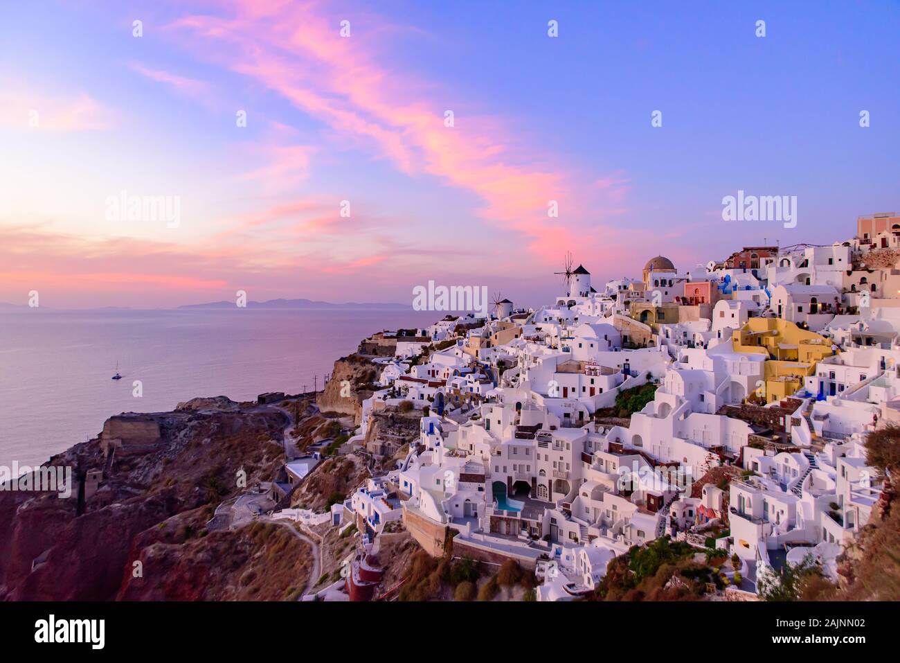 Oia village in sunset light, Santorini, Greece Stock Photo - Alamy
