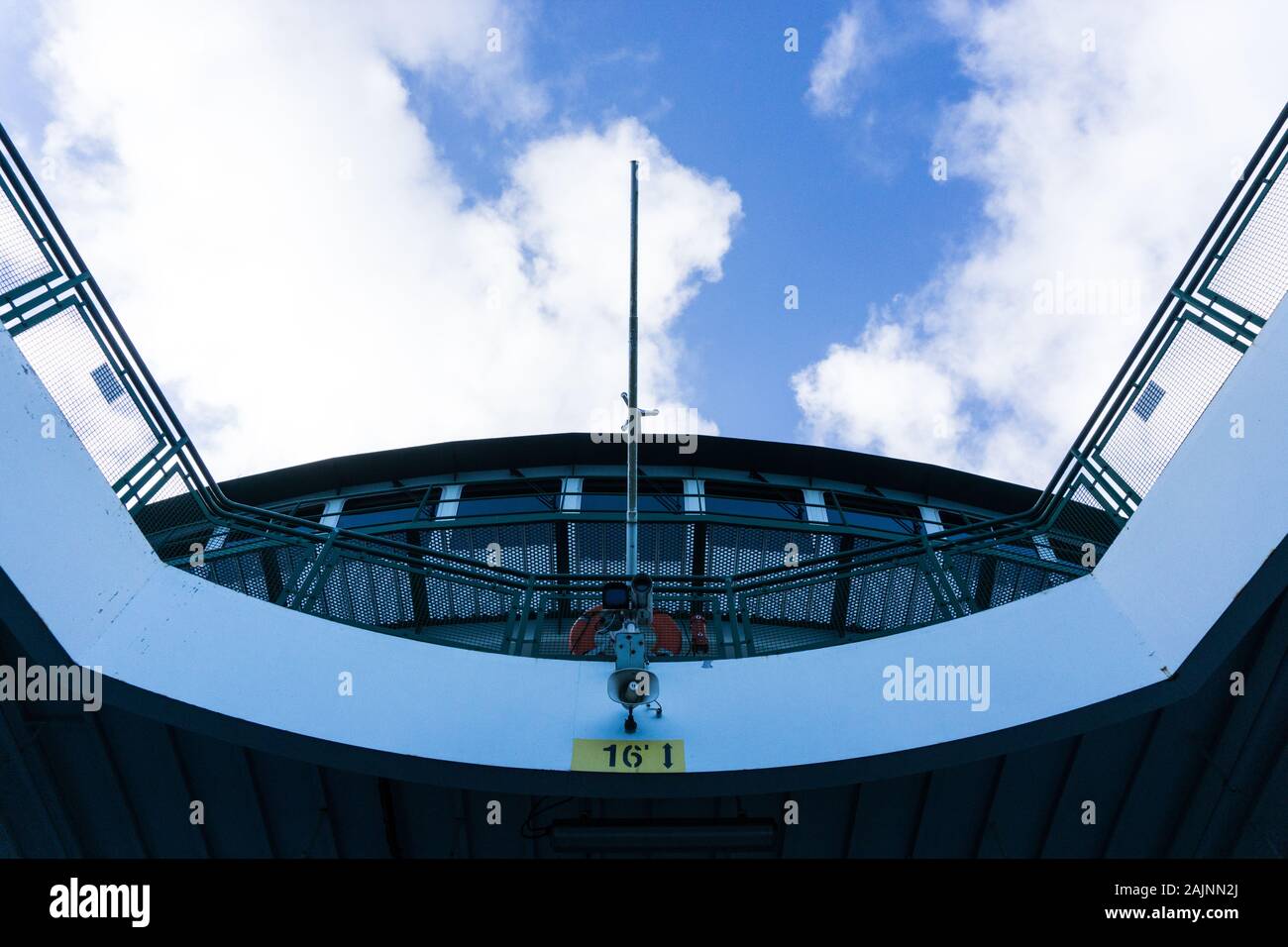 Clouds and blue sky over the bridge of an inter-island ferry Stock ...