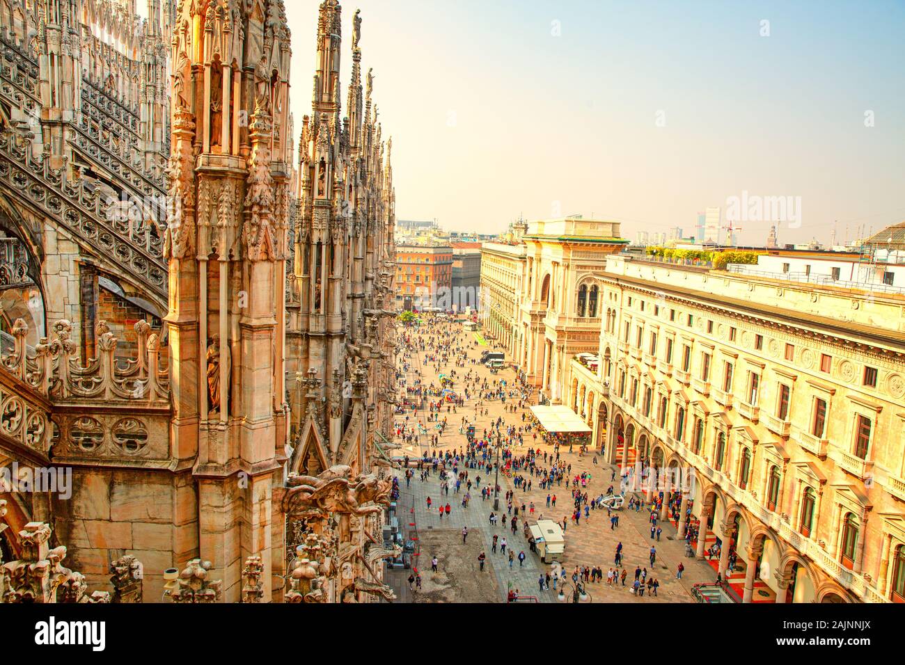 Milan Chathedral roof terrace and airial view to the square, Milan ...