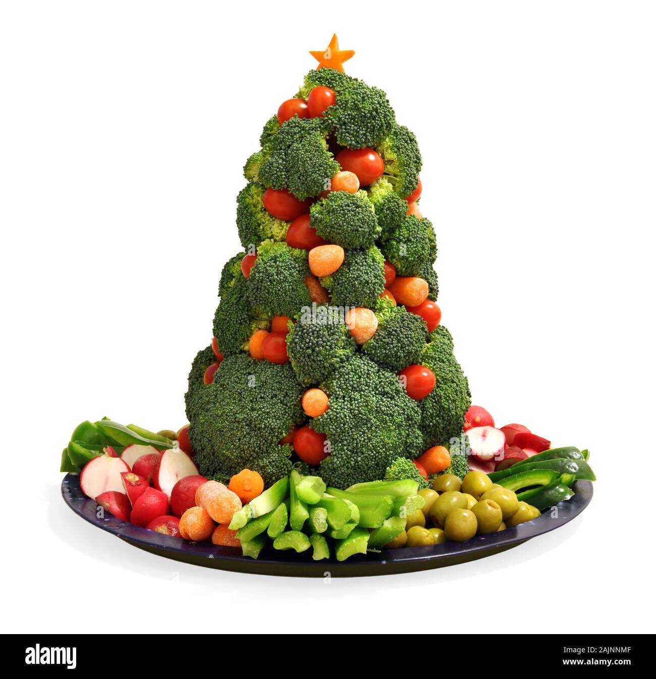 Homemade vegan holiday vegetable platter with broccoli Christmas tree ...