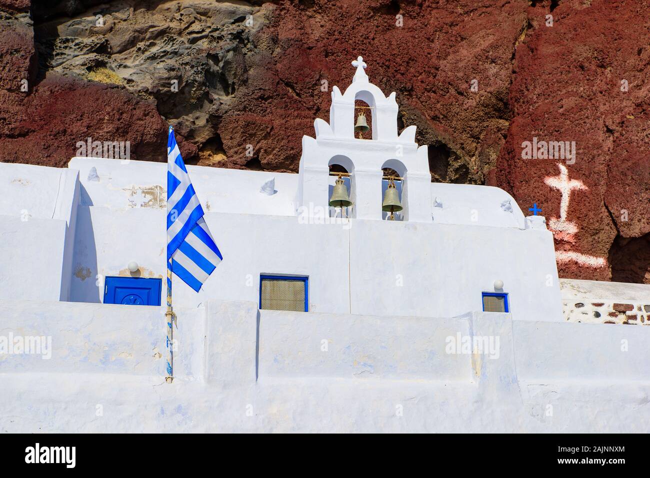 A Greek Orthodox Church near Red Beach in Santorini, Greece Stock Photo ...