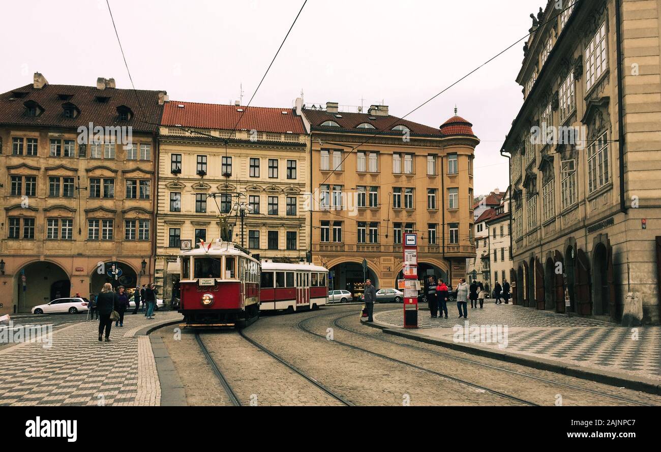 Prague, Czechia - Oct 27, 2018. Retro tram at old town of Prague (Praha ...