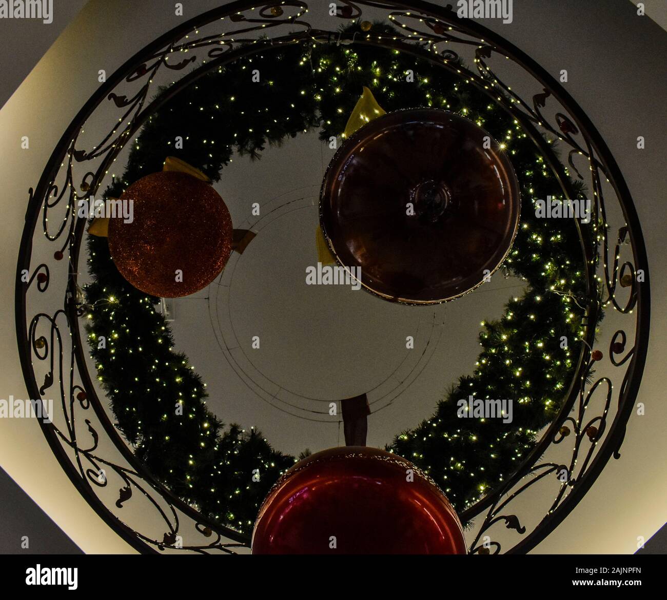 Christmas bulbs hanging from a ring Stock Photo - Alamy