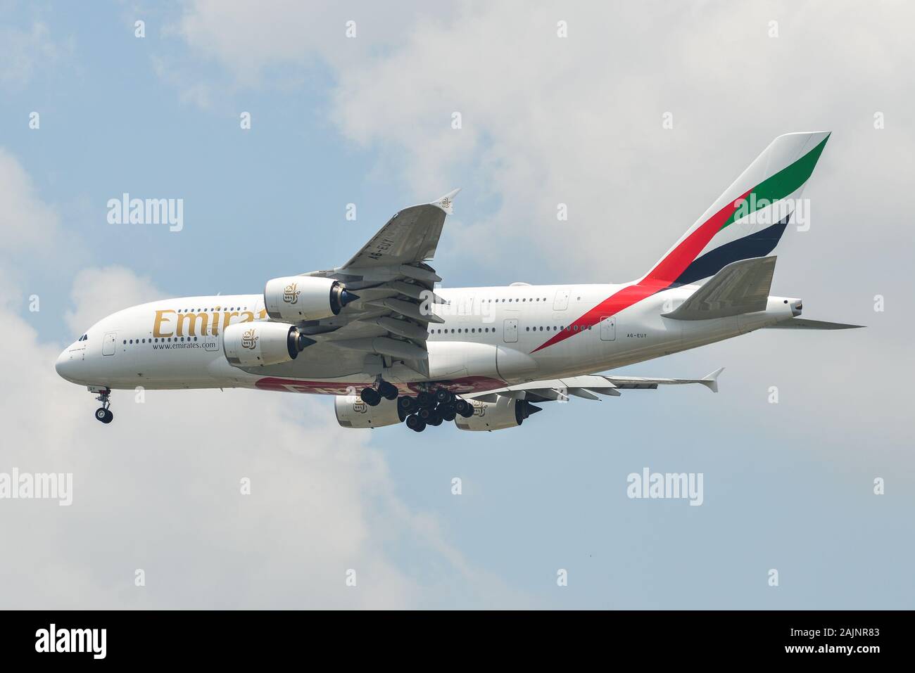 Bangkok, Thailand - Apr 21, 2018. A6-EUY Emirates Airbus A380 landing ...
