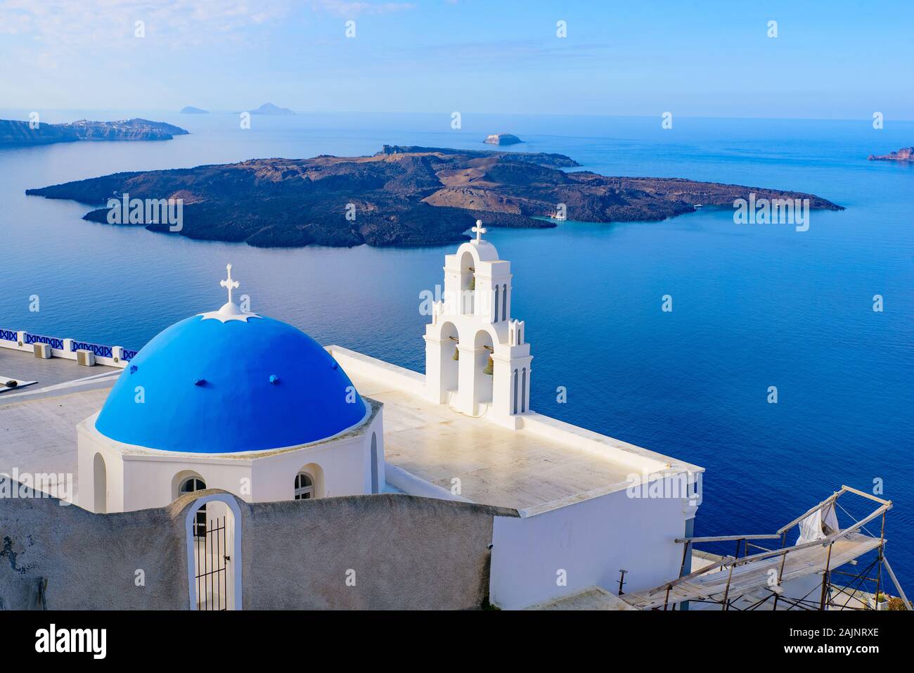 Three Bells of Fira, a Greek Catholic church in Fira, Santorini, Greece ... Three Bells of Fira, a Greek Catholic church in Fira, Santorini, Greece ...