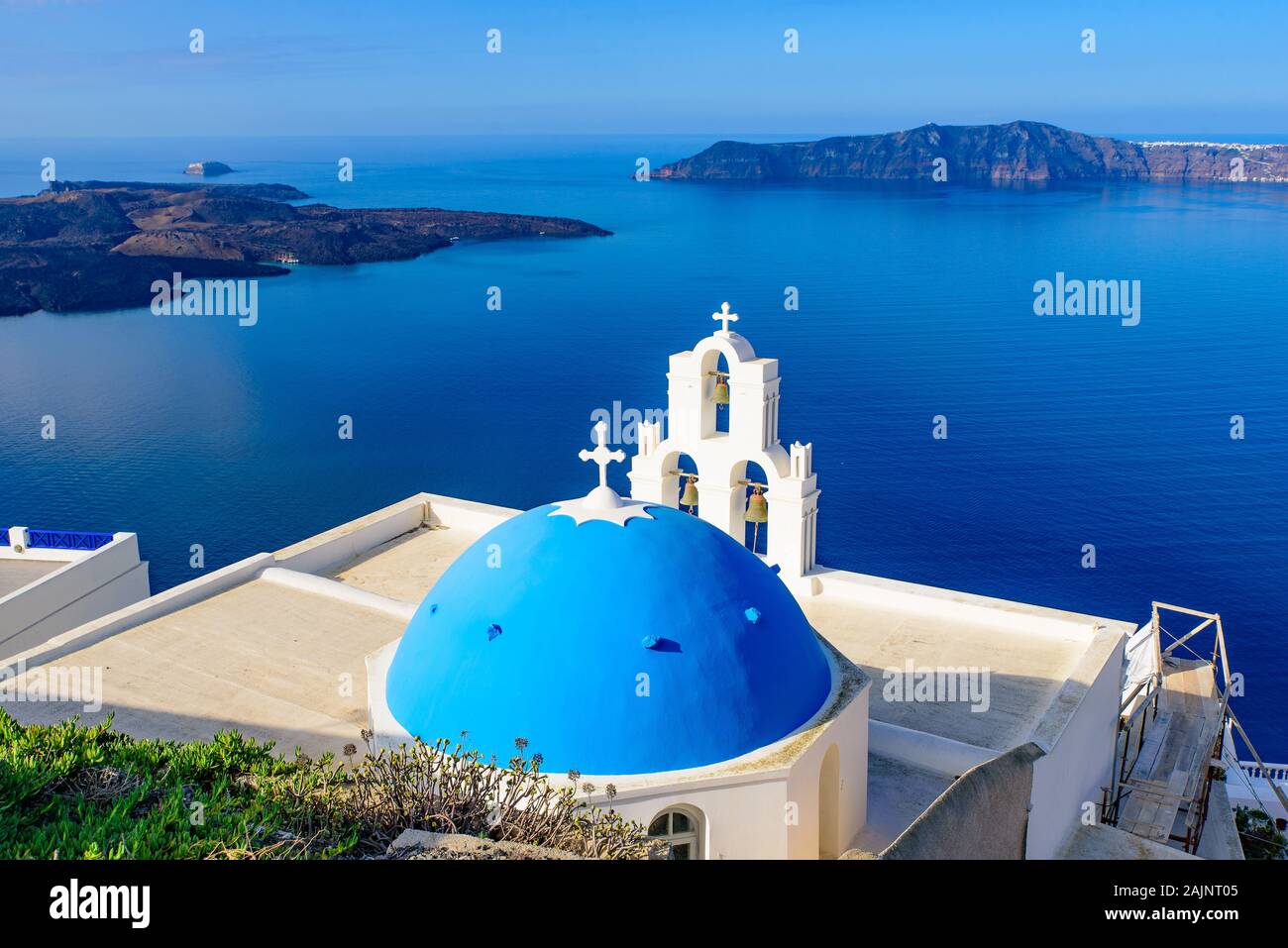 Three Bells of Fira, a Greek Catholic church in Fira, Santorini, Greece ...