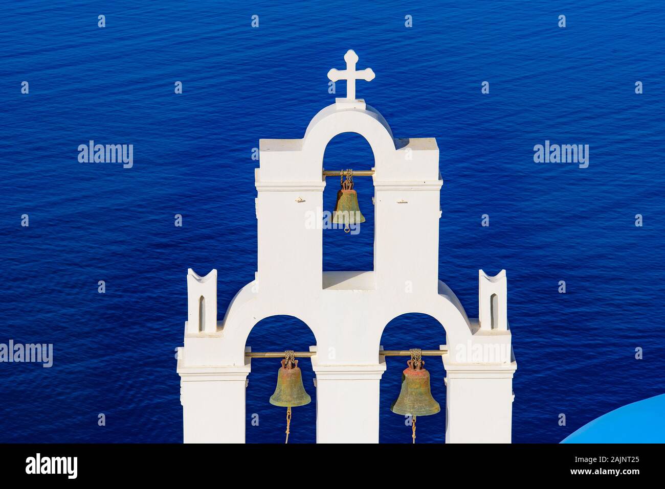 Three Bells of Fira, a Greek Catholic church in Fira, Santorini, Greece ...
