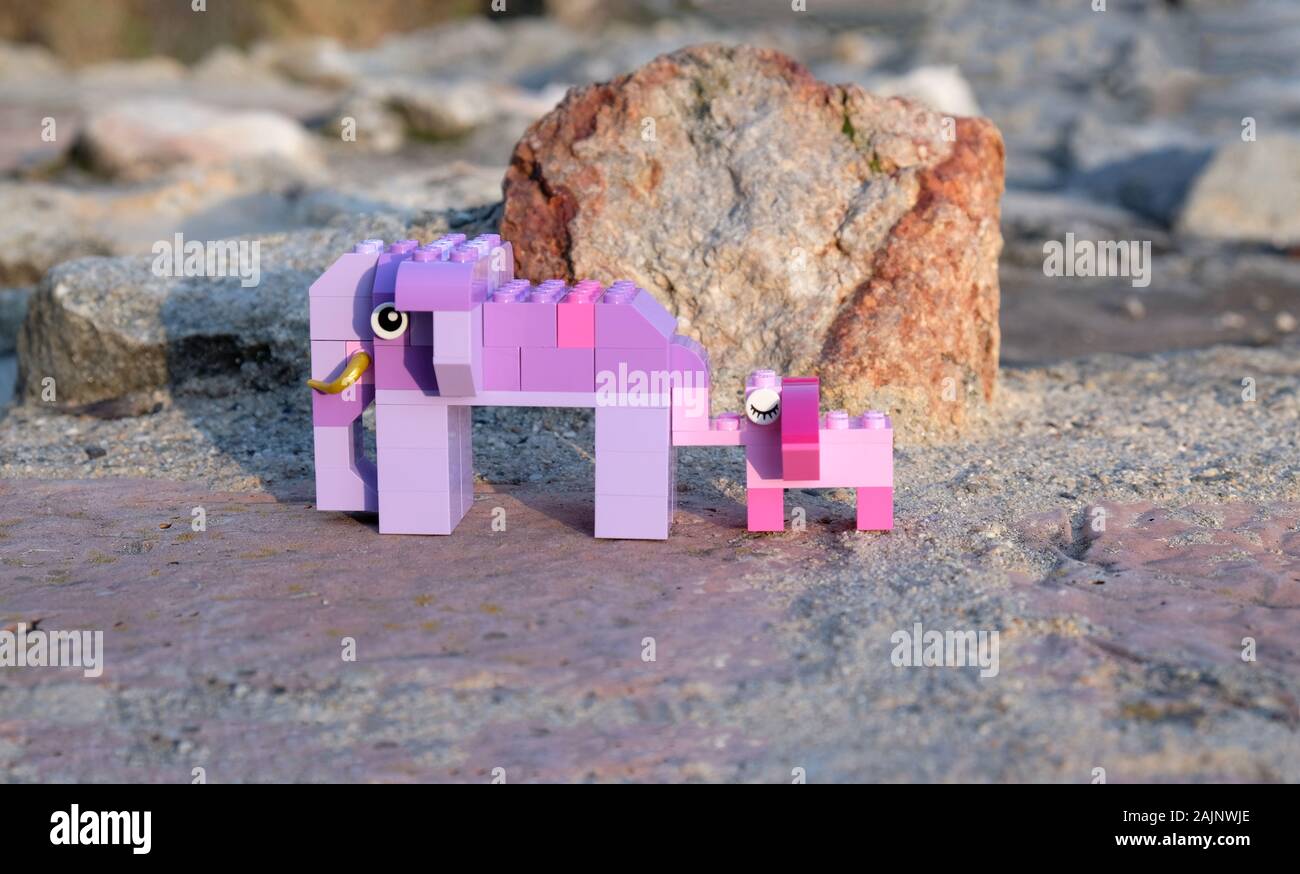 Baby elephant and mother elephant assembled from baby blocks Stock ...