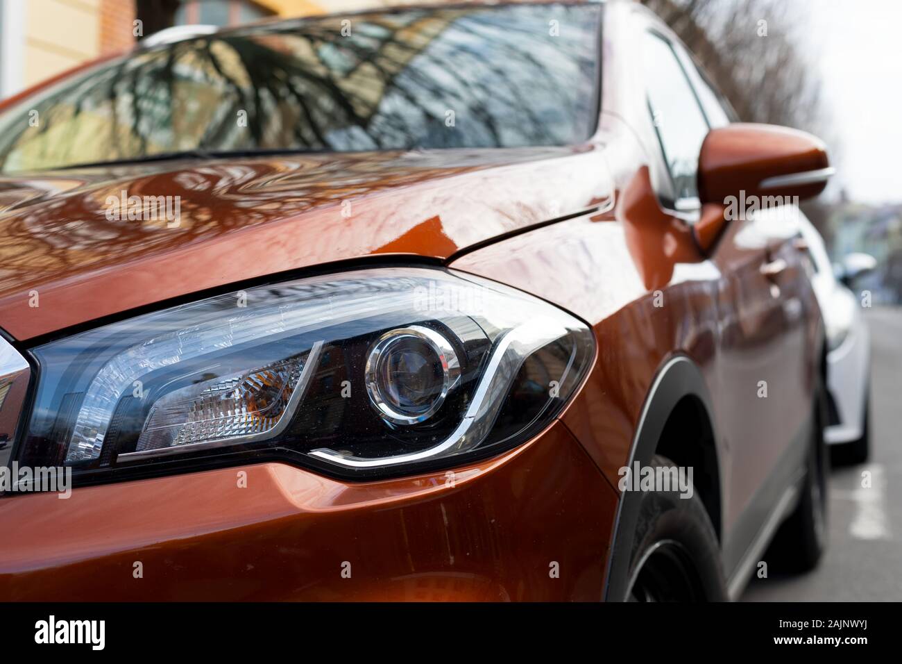 Close up picture of the modern car led headlights Stock Photo - Alamy