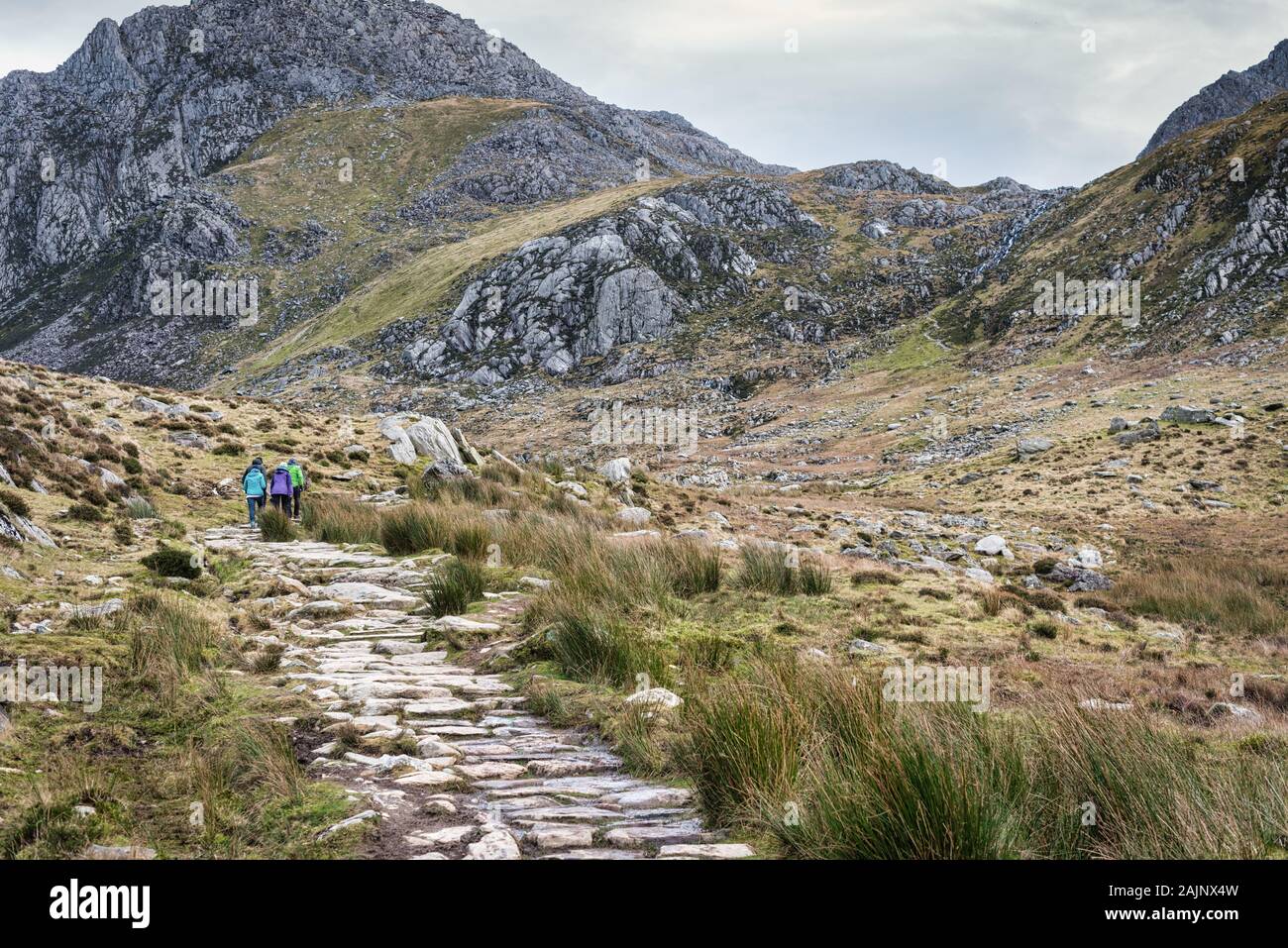 Hiking trail at Glyderau in Snowdonia National Park in Wales Stock ...