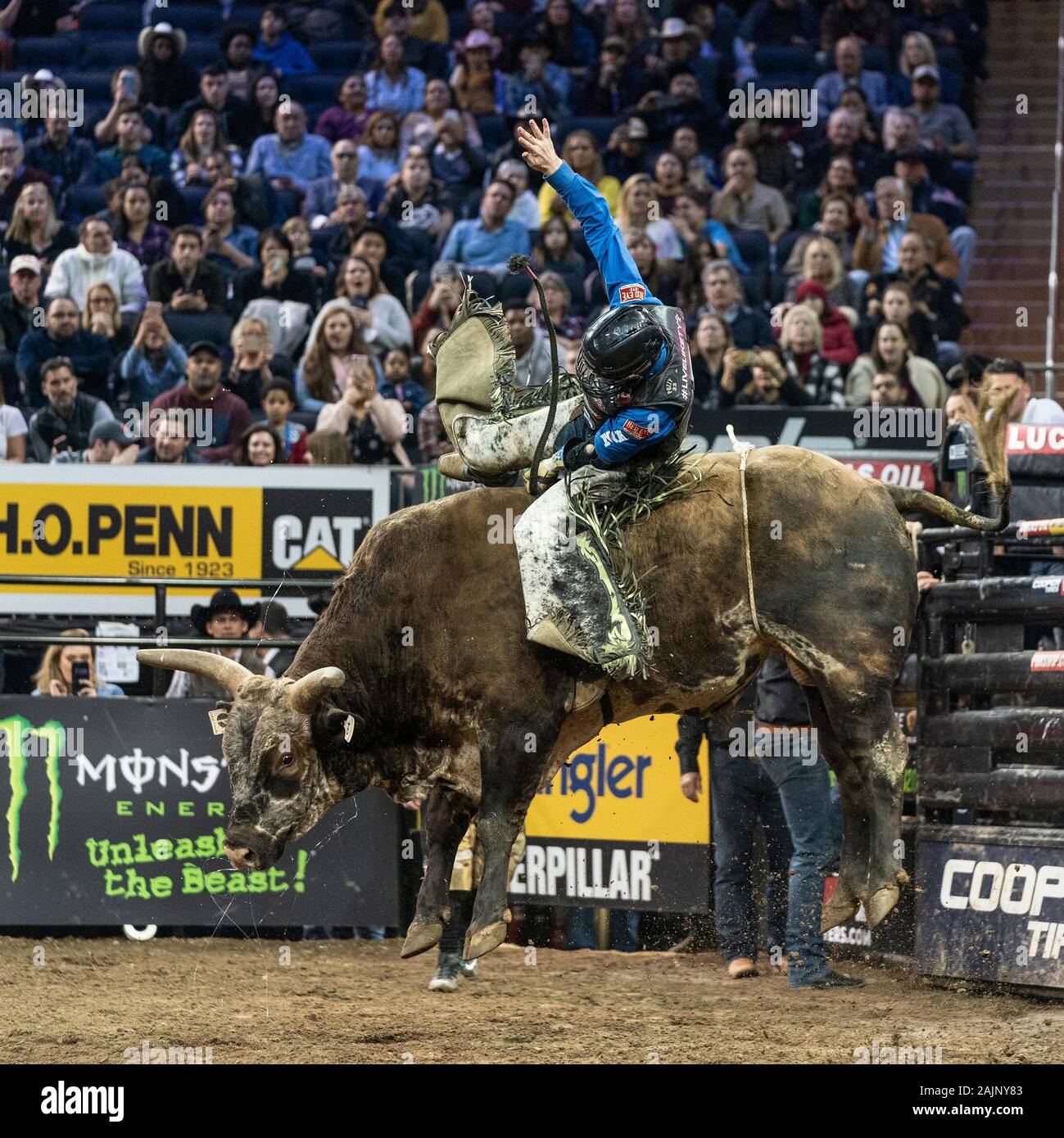 New York, USA. 04th Jan, 2020. Dakota Buttar rides bull during second ...