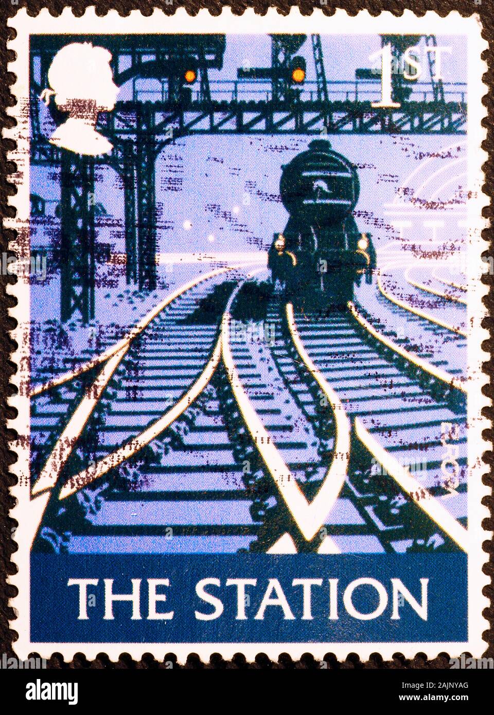 British pub sign of The Station on postage stamp Stock Photo - Alamy