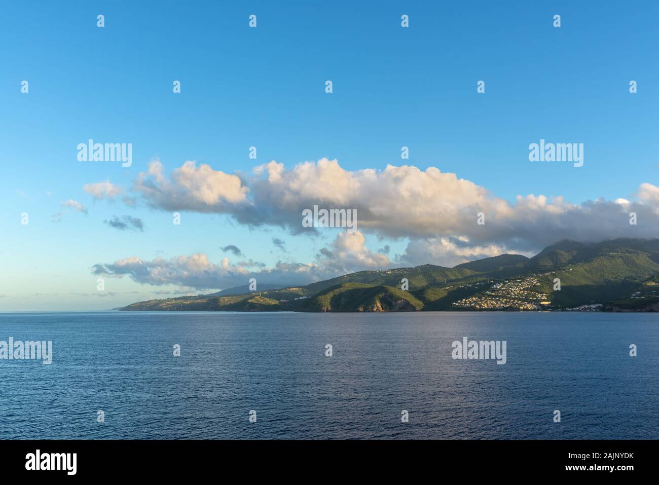 View from the sea to the beautiful Martinique island in the Caribbean ...