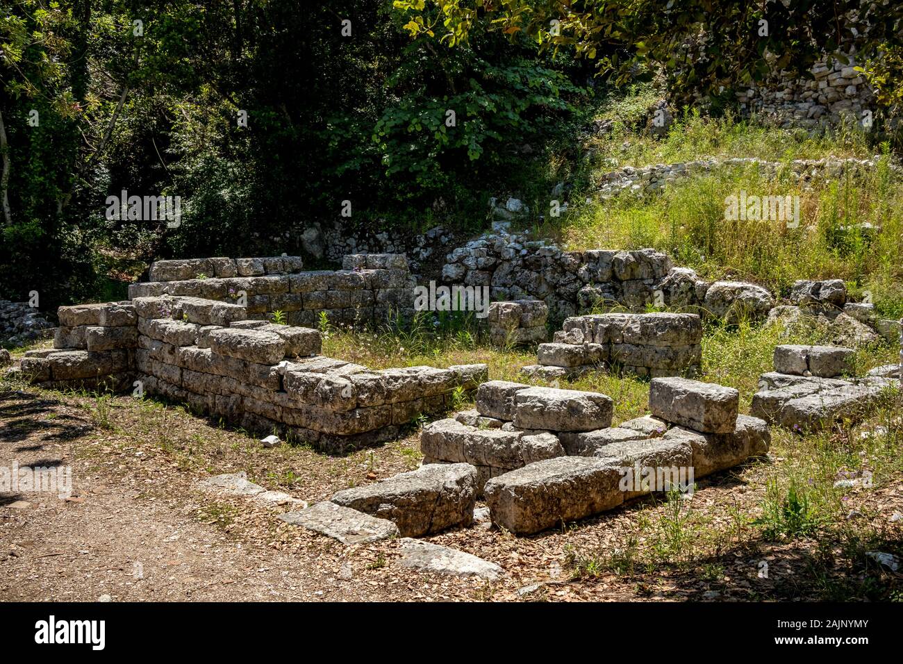 Building ruins. Beautiful warm spring day and archeological ruins at ...