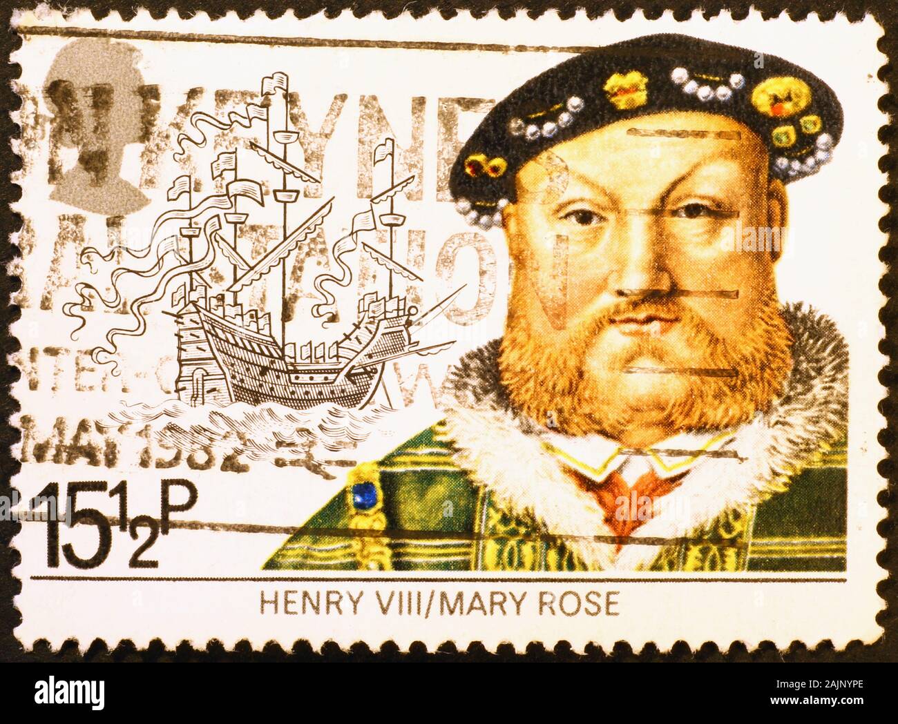 Old portrait of King Henry VIII on british postage stamp Stock Photo ...