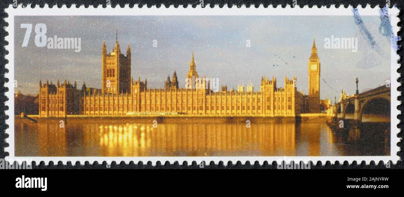 Palace of Westminster on british postage stamp Stock Photo - Alamy