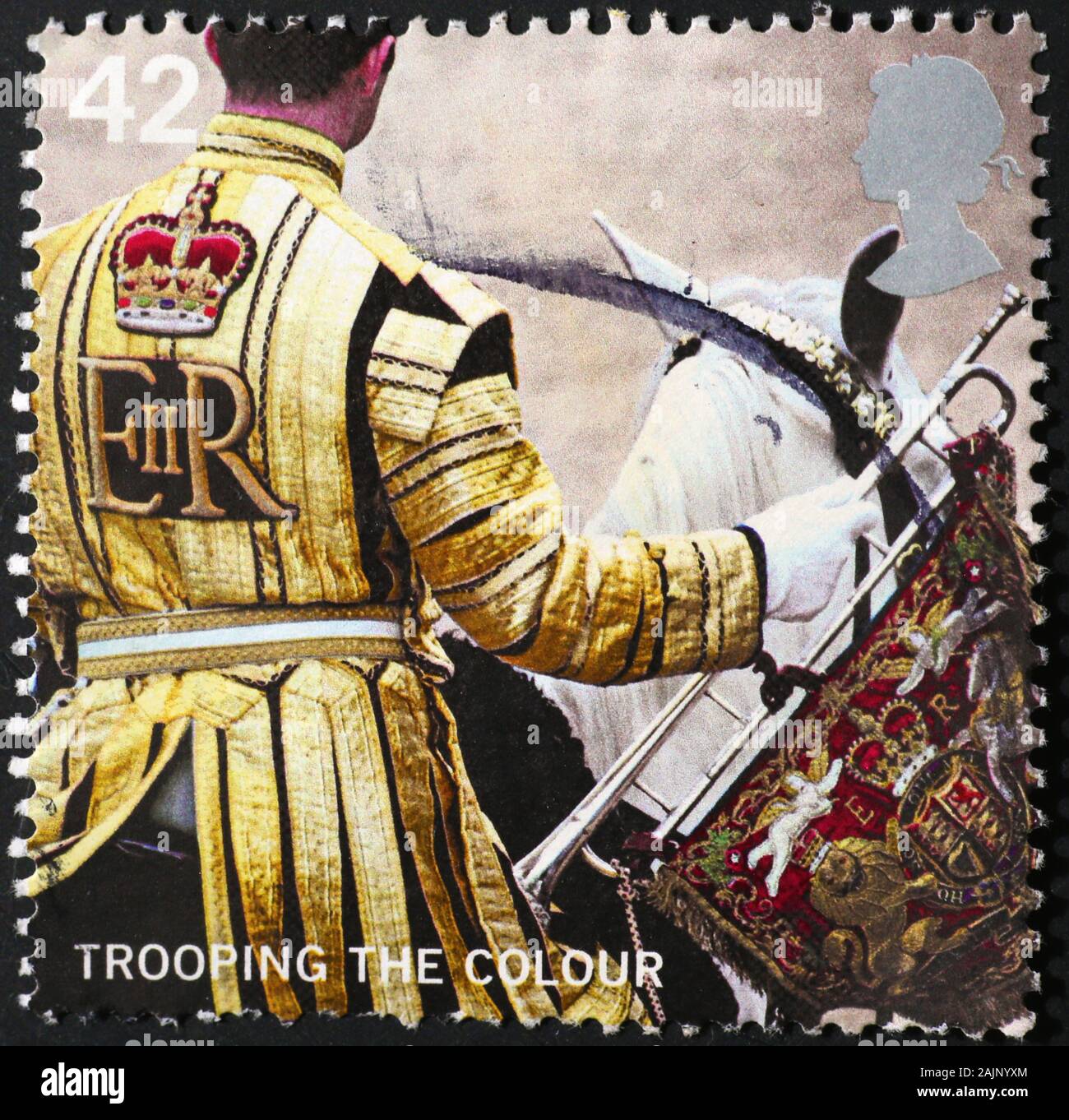 Royal trumpeter on british postage stamp Stock Photo - Alamy