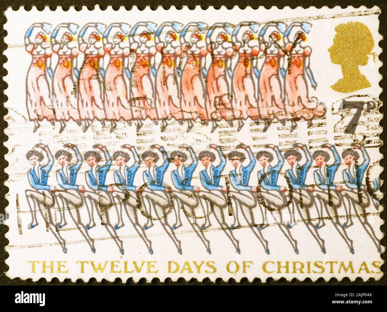 Twelve days of Christmas, 11th and 12th day on british postage stamp ...
