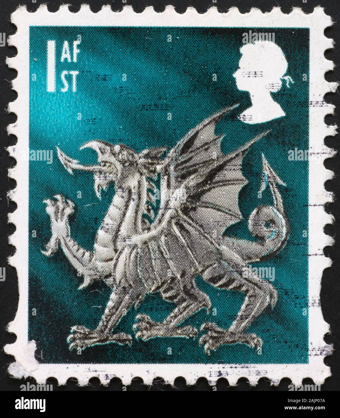 Welsh dragon on british postage stamp Stock Photo - Alamy