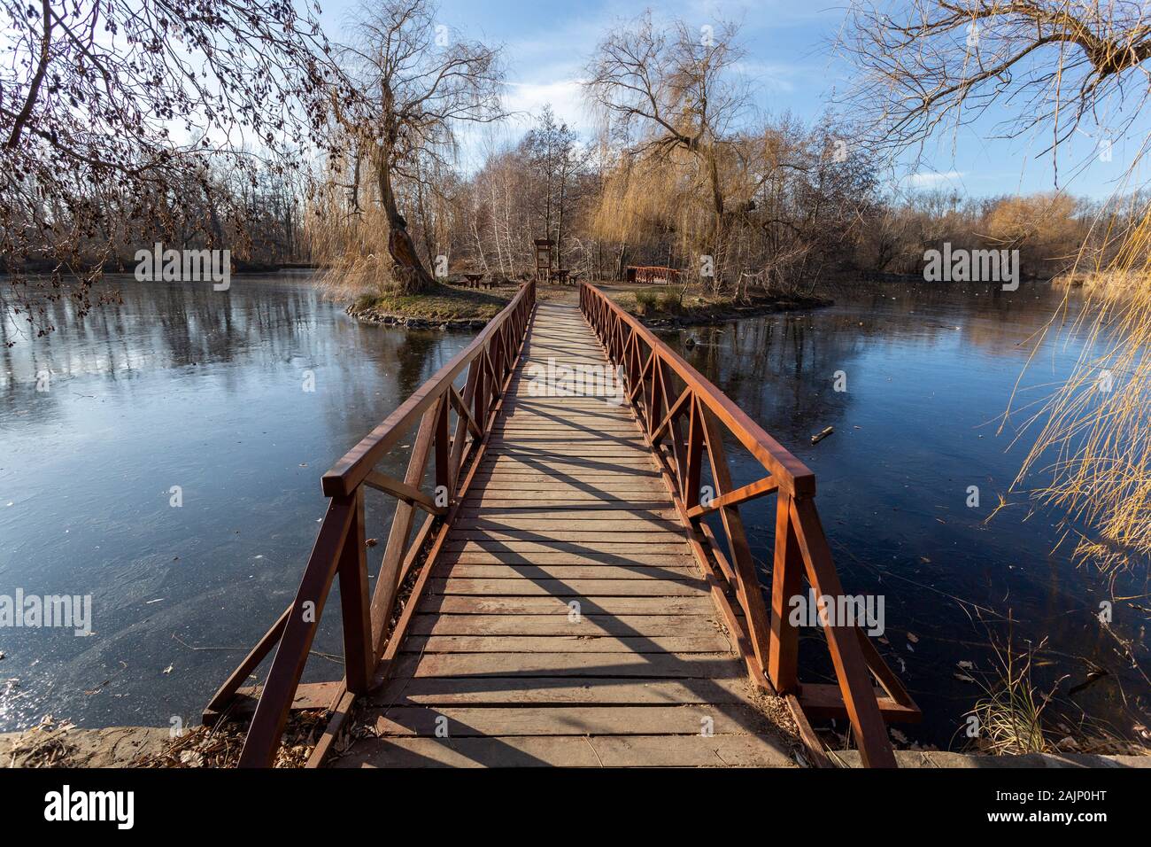 The frozen Lake Sasto near the village of Matrafured in Hungary on a ...