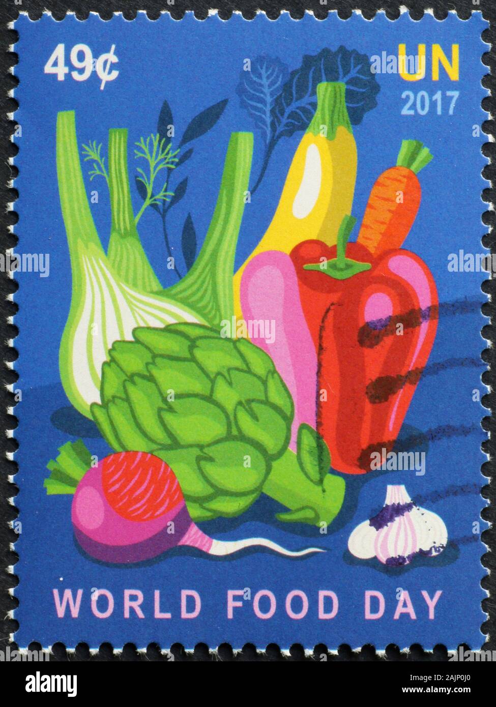 Vegetables in postage stamp for world food day Stock Photo - Alamy