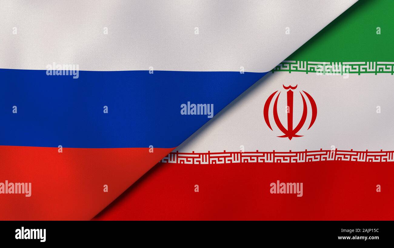 Russia Iran national flags. News, reportage, business background. 3D ...