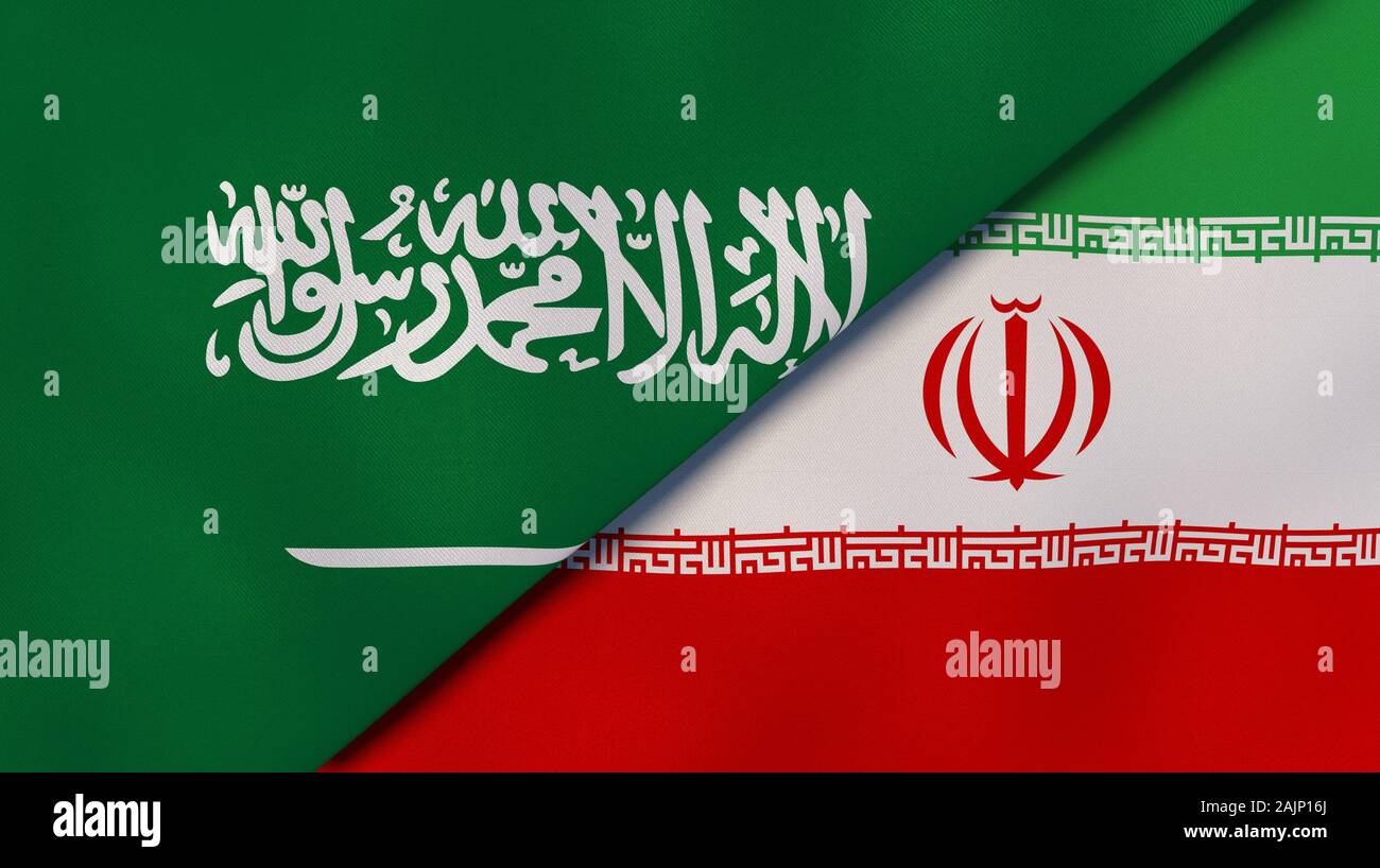 Saudi Arabia Iran national flags. News, reportage, business background ...