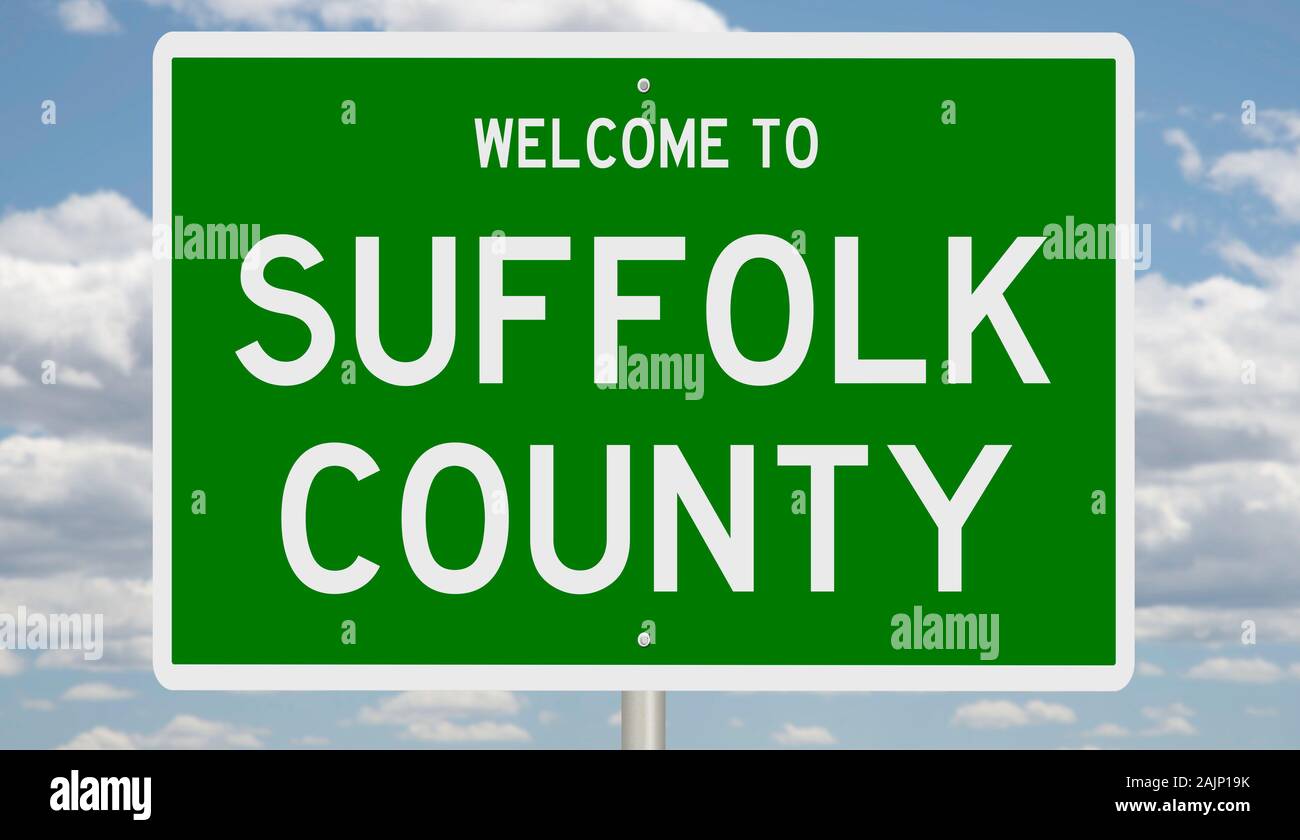 Rendering of a green 3d highway sign for Suffolk County Stock Photo - Alamy